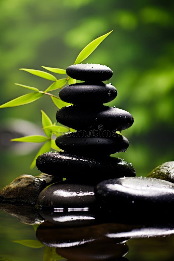 Pile of Rocks with Bamboo Plant on Top of it. Generative AI Stock Photo ...