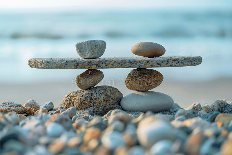 A Pile of Rocks on a Beach, Concept of Balance and Stability Stock ...
