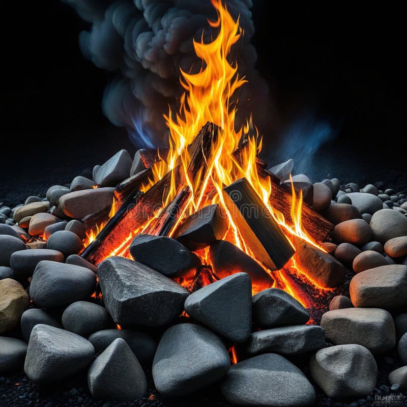 Pile of Rocks with Fire Burning in the Middle of it and Black ...