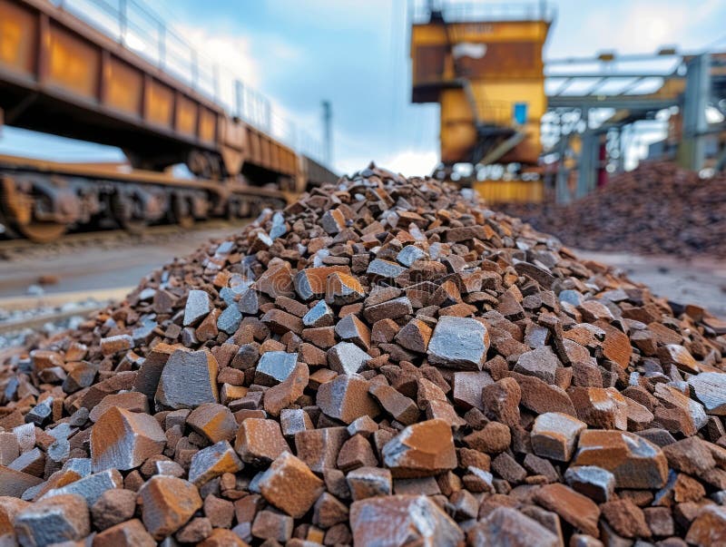 A Pile of Rocks in Front of a Train Stock Photo - Image of train, brick ...