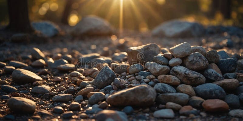 A Pile of Rocks is on the Ground with a Bright Light Shining on it ...
