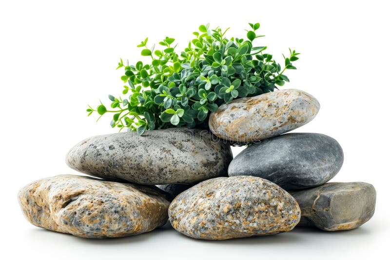 A Pile of Rocks with a Plant Growing Out of Them. Generative AI Stock ...