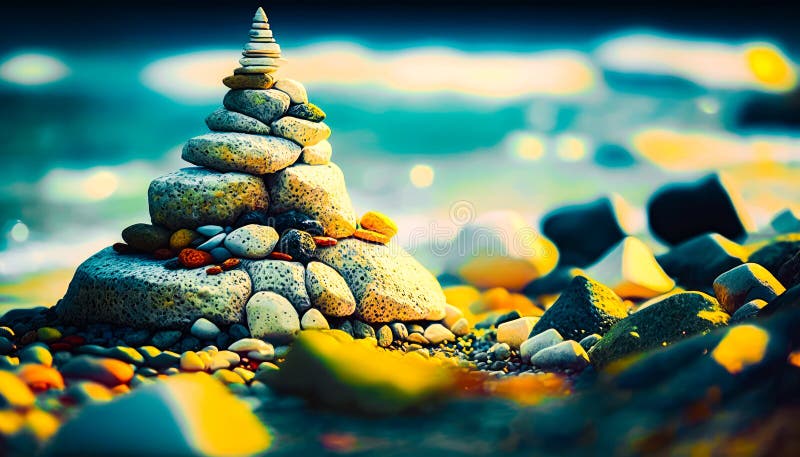 Pile of Rocks Sitting on Top of Beach Generative AI. Stock Illustration ...