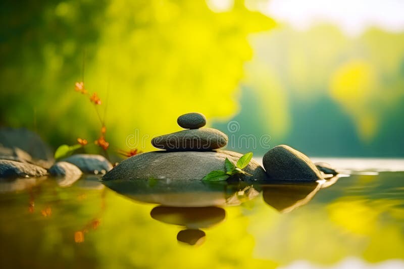 Pile of Rocks Sitting on Top of River Next To Forest. Generative AI ...