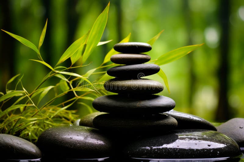 Pile of Rocks Sitting on Top of Pond of Water. Generative AI Stock ...