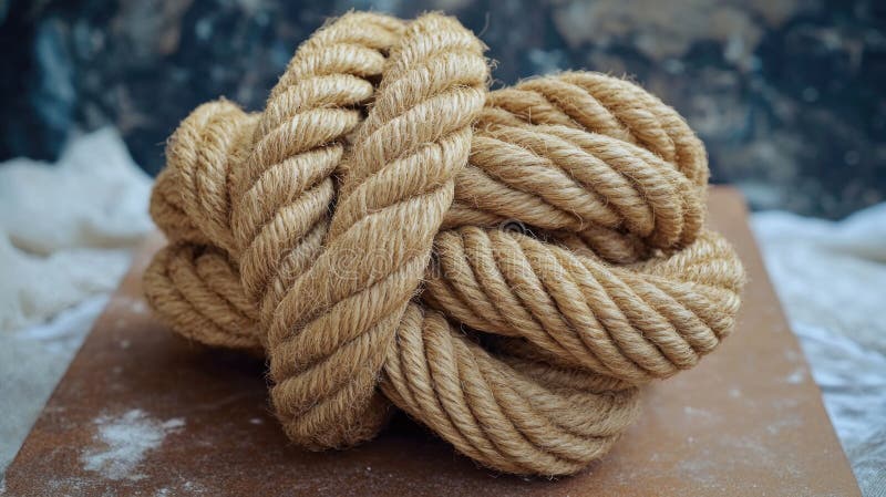 A Pile of Rope Sits Atop a Wooden Table, Ready for Use Stock Photo ...