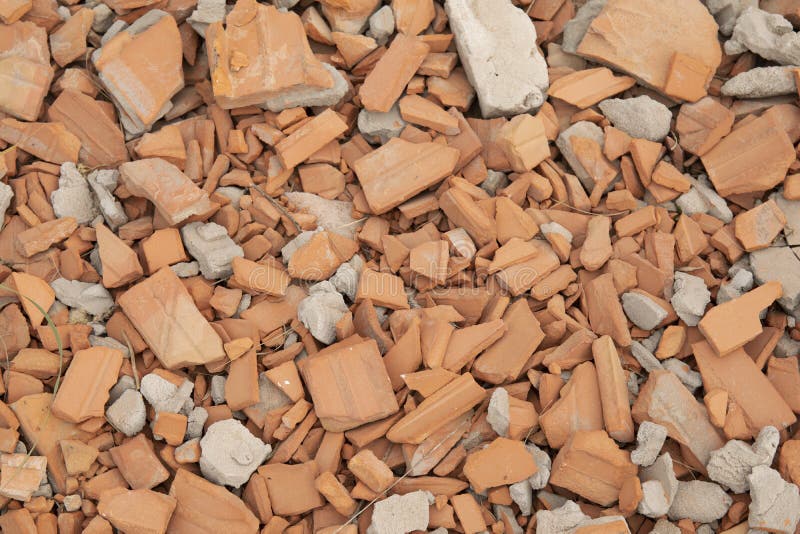 Rubble and Broken Red Bricks from Construction Sites. Building Waste ...