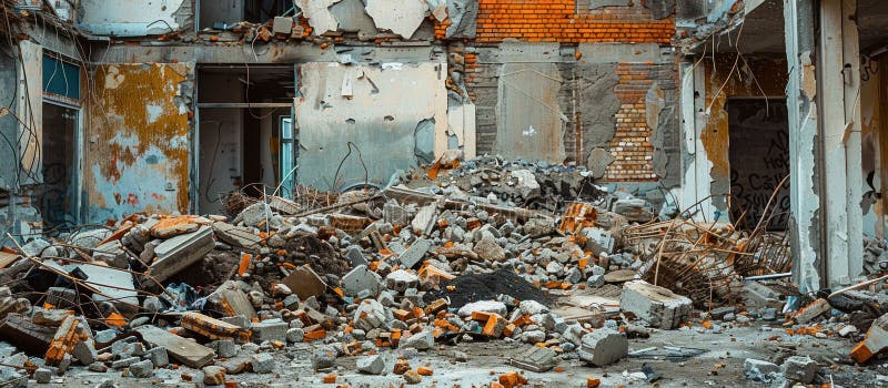 Pile of Rubble in Front of Building Stock Photo - Image of scattered ...