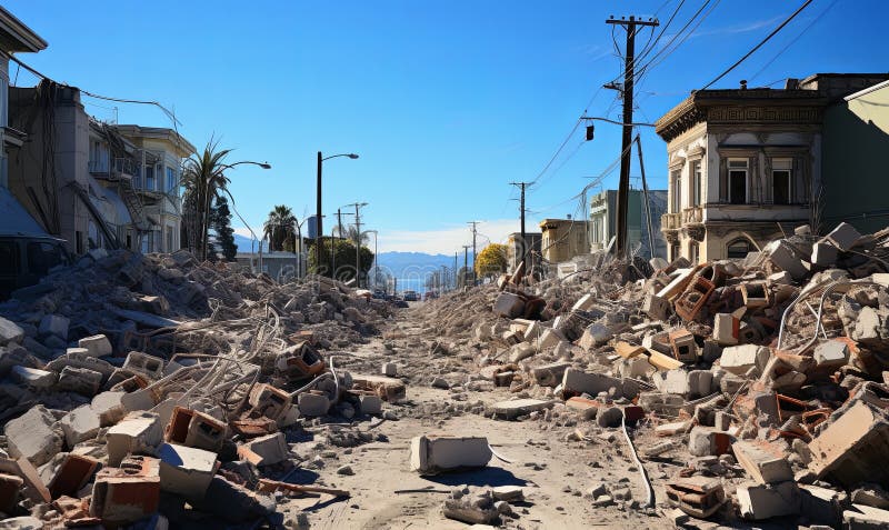 Pile of Rubble beside Road stock photo. Image of pile - 313363766