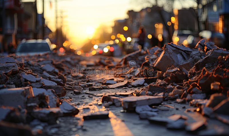 Pile of Rubble on Roadside stock image. Image of rubble - 343459421