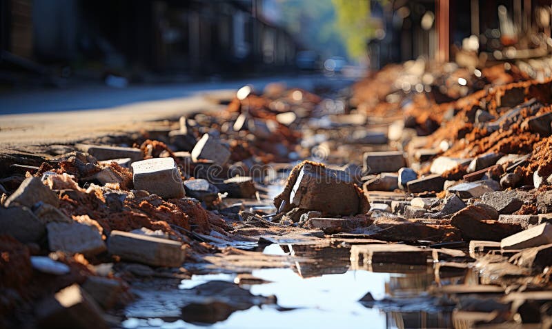 Pile of Rubble on Roadside stock photo. Image of urban - 327778546