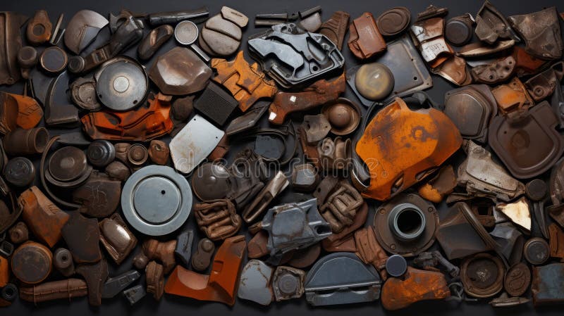 Pile of Rusted Metal Objects, Such As Cans, Lids, and Pipes. it Shows ...