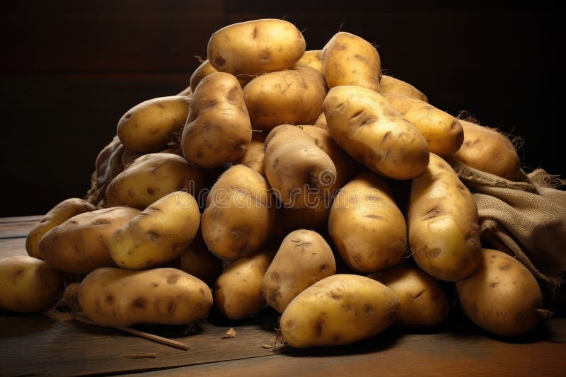 Pile of Rustic Potatoes on a Wooden Table Stock Illustration ...