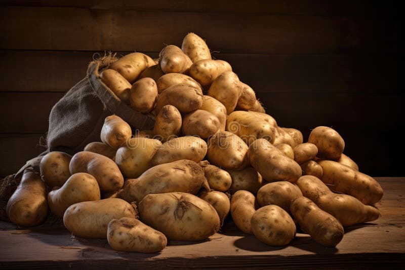 Pile of Rustic Potatoes on a Wooden Table Stock Illustration ...