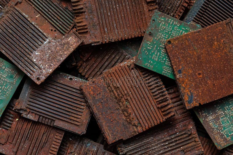 Pile of Rusty Circuit Boards and Computer Parts Stock Illustration ...