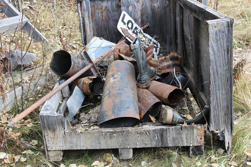 A Pile of Rusty Metal Garbage in a Bin Stock Photo - Image of pipes ...