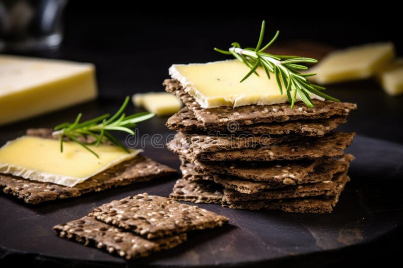 Pile of Rye Crackers with Sainte Maure Cheese Slice on Top Stock Image ...