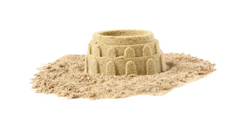 Pile of Sand with Beautiful Castle Isolated on White. Outdoor Play ...