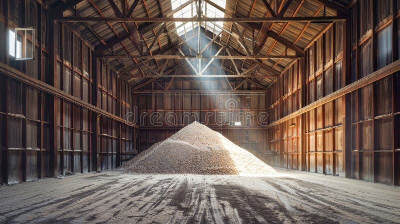 A Pile of Sand Sits in the Center of a Spacious Barn Used for Mining ...