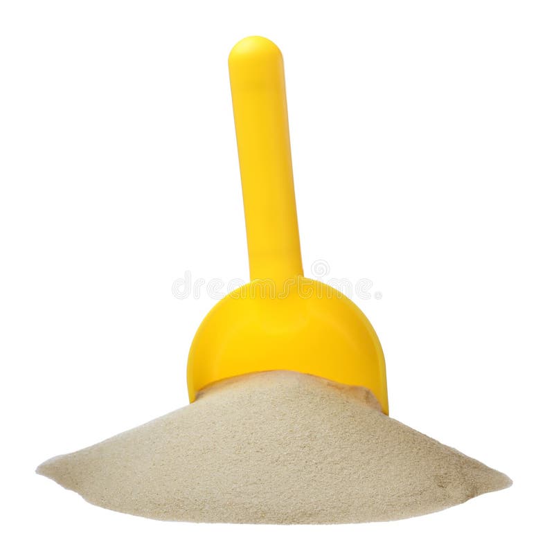 Pile of Sand and Yellow Plastic Toy Shovel on White Background Stock ...