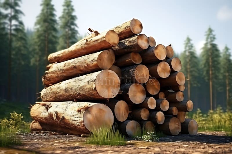 Pile of Sawn Logs in Forest, Closeup of Photo Stock Photo - Image of ...
