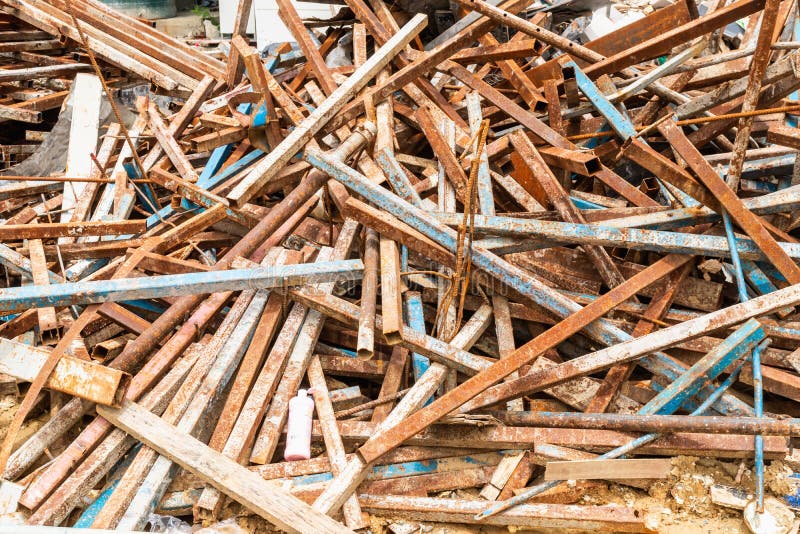 Pile of Scrap Iron with Old Steel Frame in the Construction Site is ...