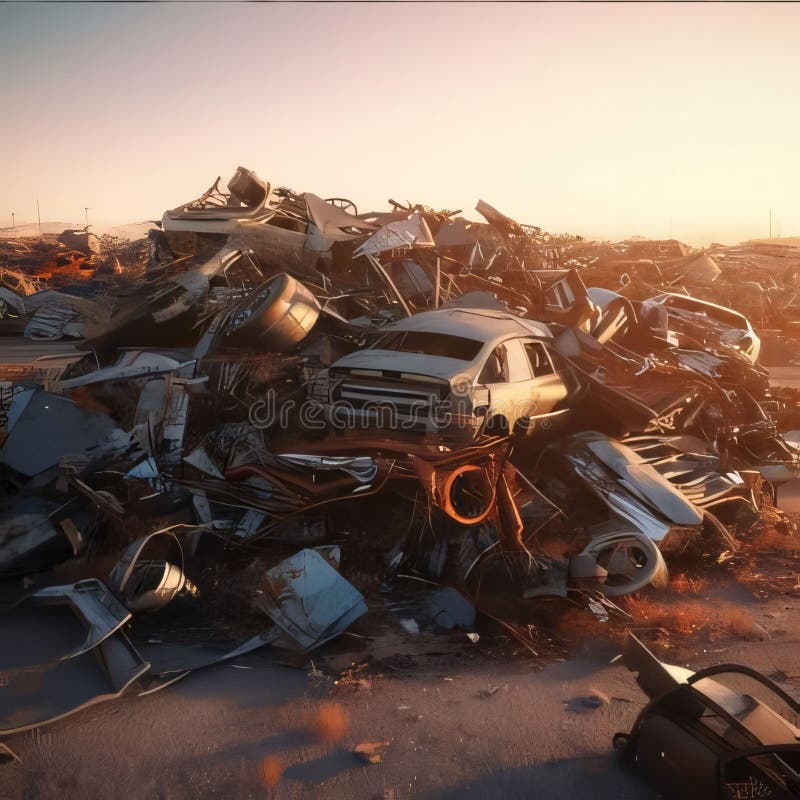 Pile of Scrap Metal in a Junkyard at Sunset Stock Illustration ...