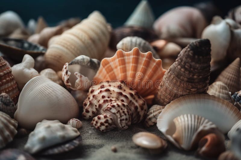 A Pile of Sea Shells Sitting on Top of a Sandy Beach Stock Illustration ...