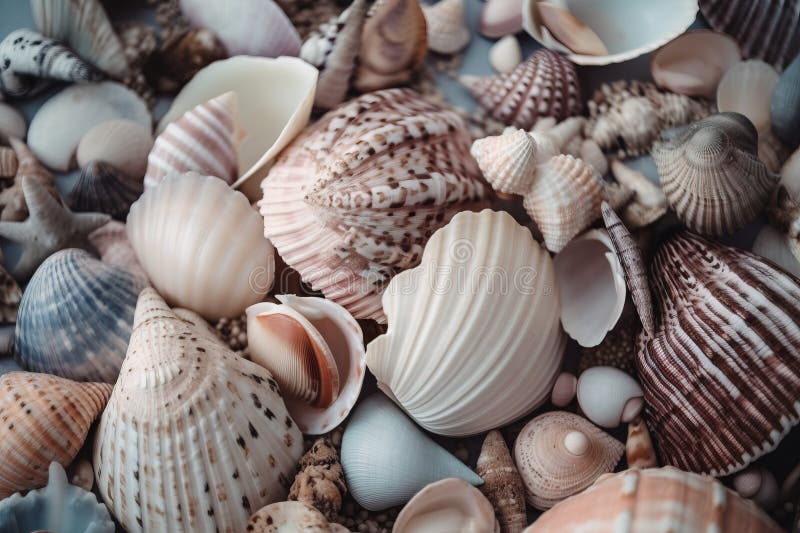 A Pile of Sea Shells Sitting on Top of a Table Stock Illustration ...
