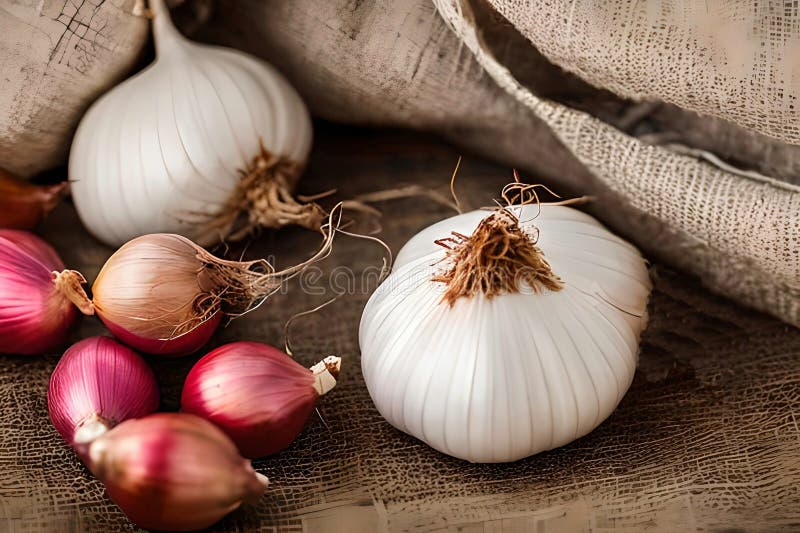 A Pile of Shallots and Garlic Stock Illustration - Illustration of ...