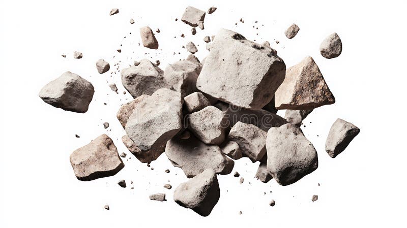Pile of Shattered Grey and White Rocks on White Background Stock ...
