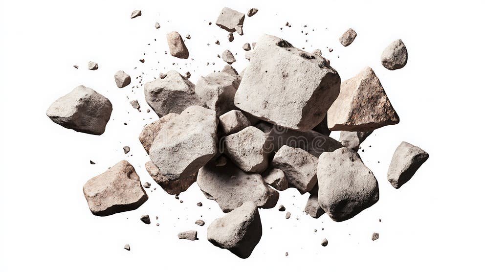 Pile of Shattered Grey and White Rocks on White Background Stock ...