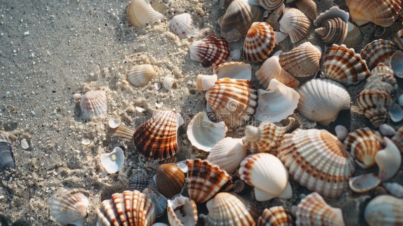 A Pile of Shells and Other Coastal Debris on a Sunny Sandy Beach Stock ...