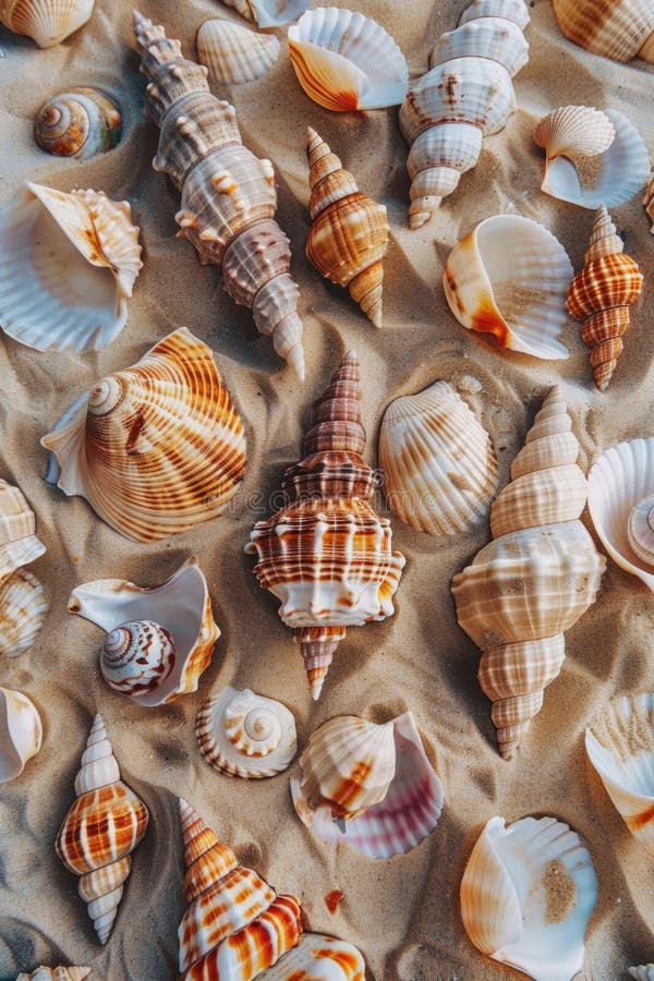 A Pile of Shells on a Sandy Beach, Ideal for Beach-themed Designs Stock ...