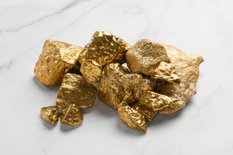 Pile of Shiny Gold Nuggets on White Table Stock Photo - Image of ...