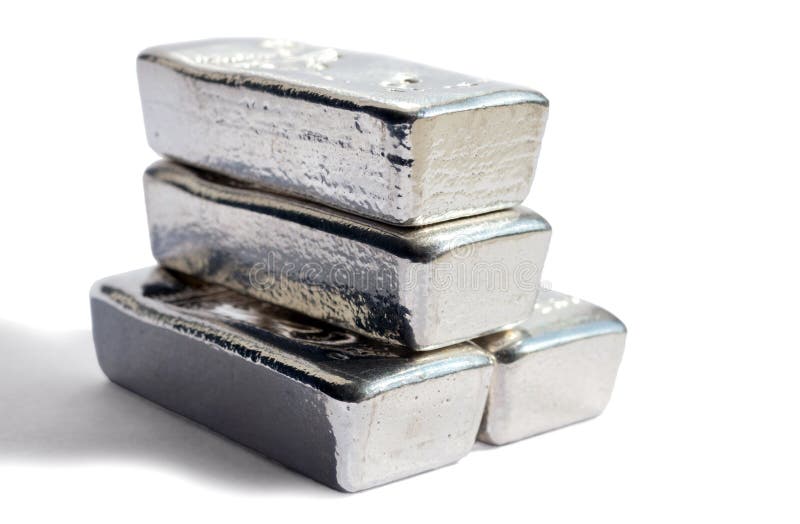 Pile Cast Silver Bullion on a White Background. Stock Image - Image of ...