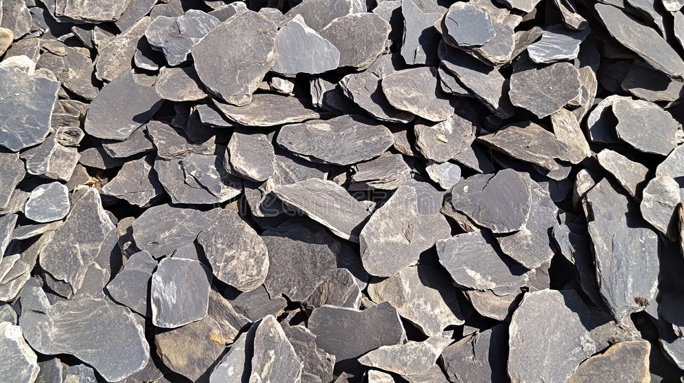 A Pile of Slate Rocks in Different Hues Rests on a Stone Backdrop Stock ...