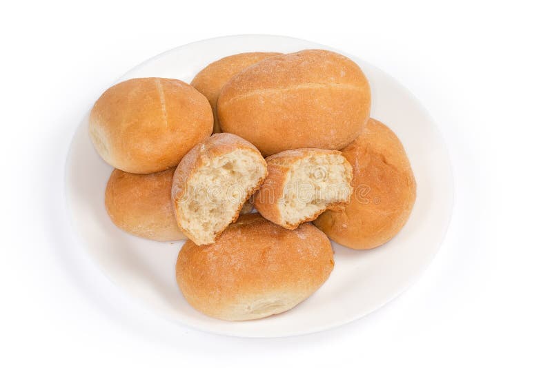 Pile of Small Buns on White Dish on White Background Stock Image ...