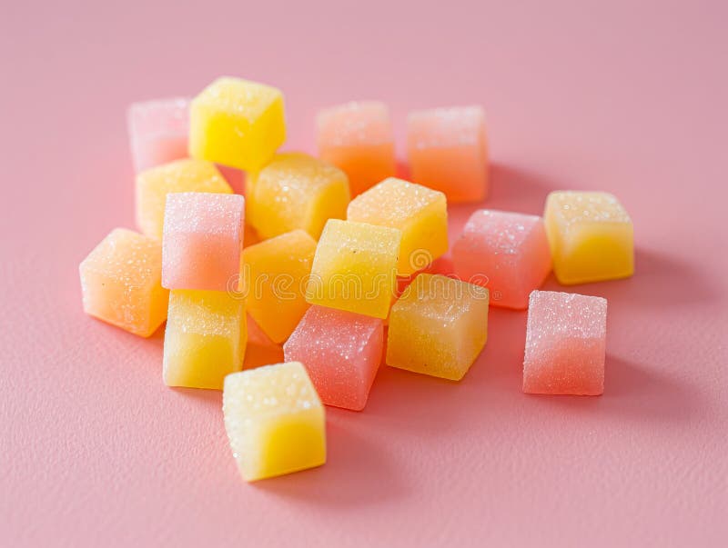 A Pile of Small Cubes of Candy on a Pink Surface Stock Photo - Image of ...