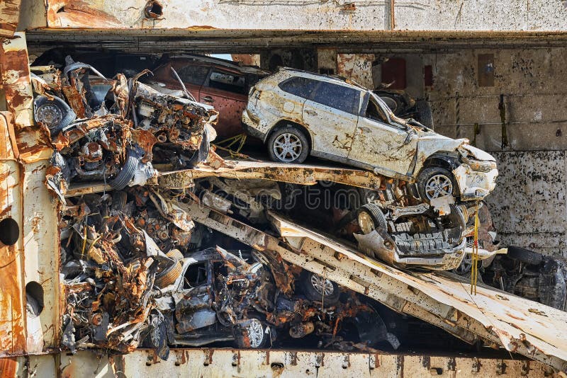 Pile of smashed car wrecks stock image. Image of junk - 128890297