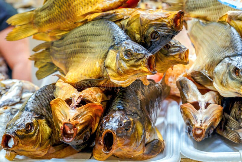A Pile of Smoked Fish Was on the Counter in the Store Stock Photo ...
