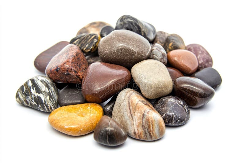 Pile of Smooth Polished Stones and Pebbles on White Background Stock ...