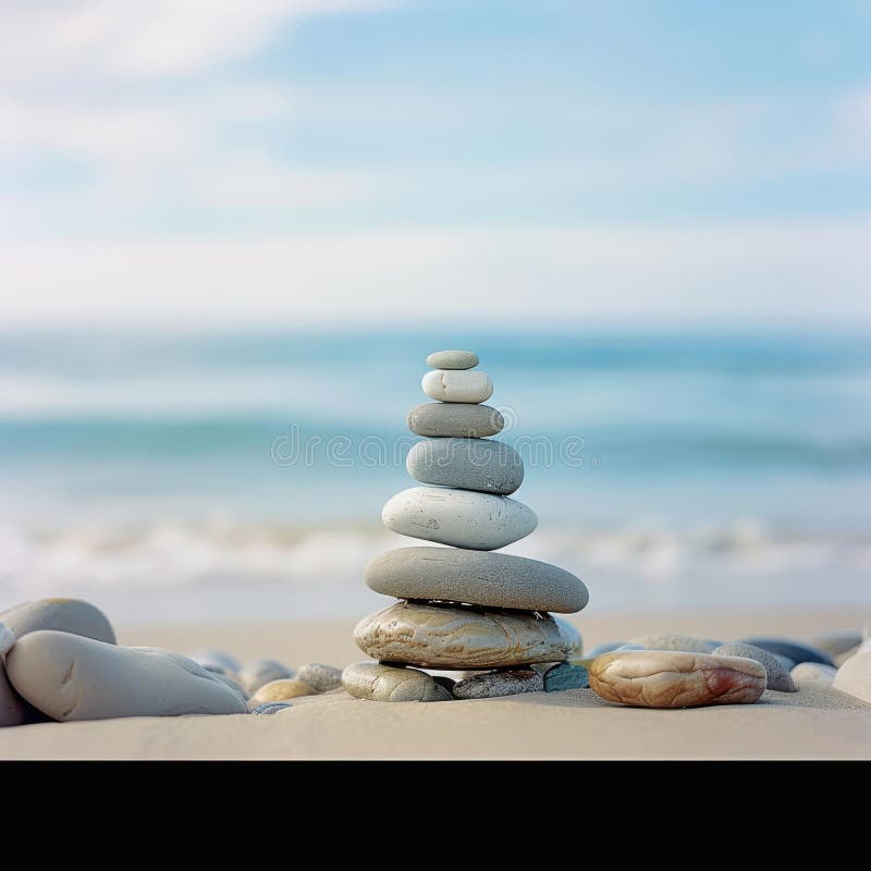 Pile of Smooth Stones Stacked on a Pebbly Beach, Symbolizing Balance ...