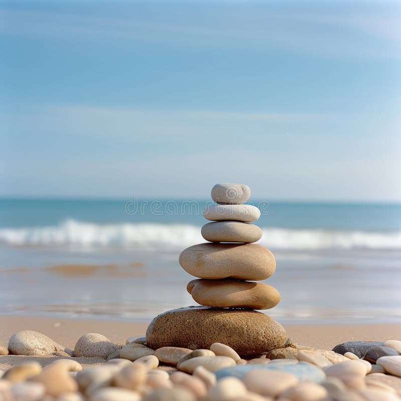 Pile of Smooth Stones Stacked on a Pebbly Beach, Symbolizing Balance ...