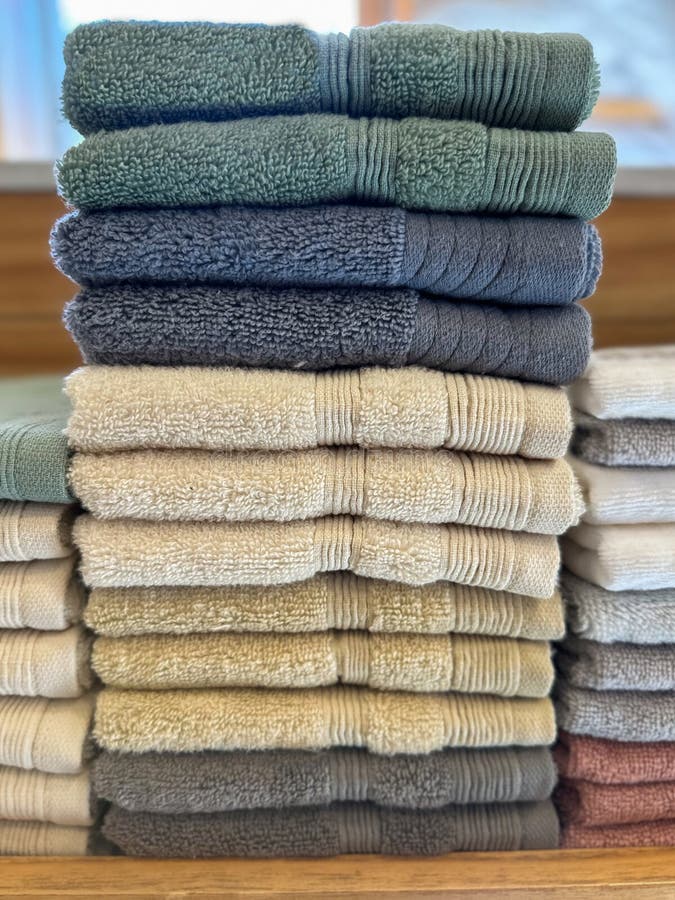 Pile of Soft Cotton Towels in Different Colors Stock Image - Image of ...
