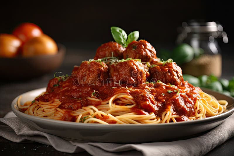 Pile of Spaghetti with Red Sauce and Meatballs Stock Illustration ...