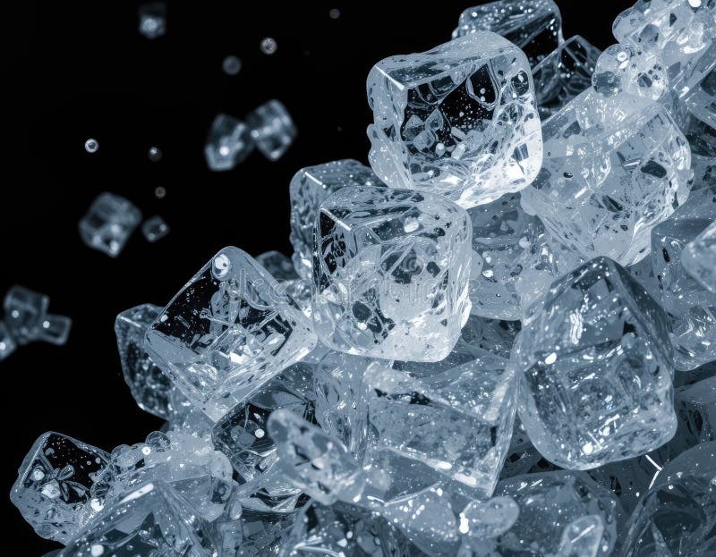 Pile of Sparkling Ice Cubes on Black Background for Refreshment Stock ...