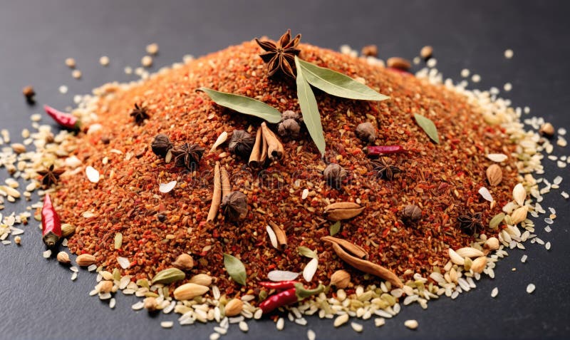 A Pile of Spices and Herbs on a Black Surface Stock Photo - Image of ...