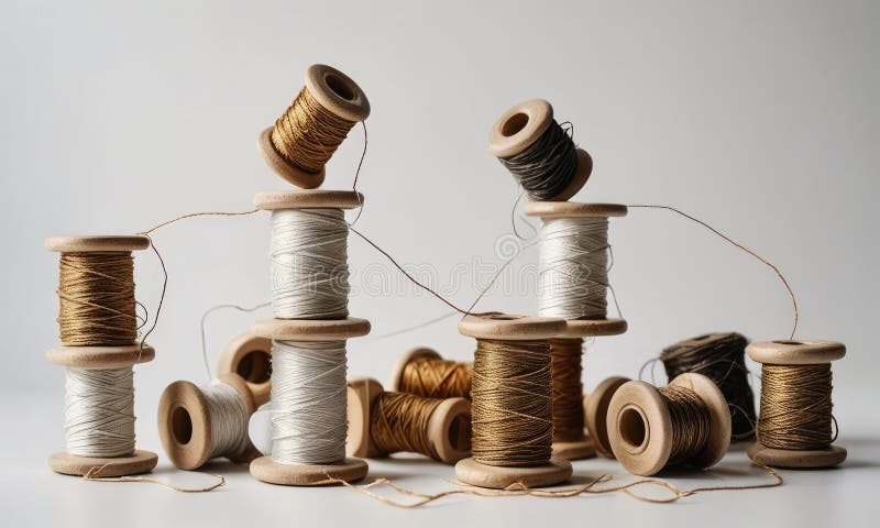 A Pile of Spools of Thread in Various Colors, Including White, Brown ...