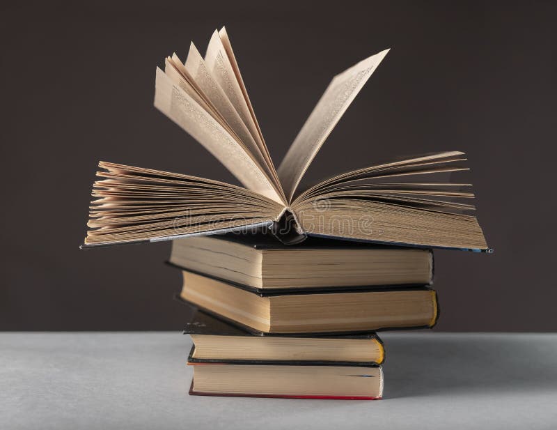 Pile or Stack of Books, Literature, Textbooks on Dark Background Stock ...
